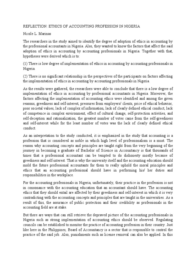 Reflection Paper Sample | PDF | Accounting | Adoption