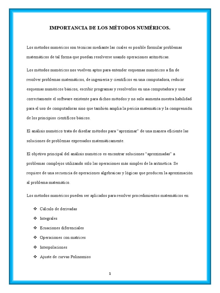 Importancia de Los Metodos Numericos | PDF | Análisis numérico | Enseñanza de matemática