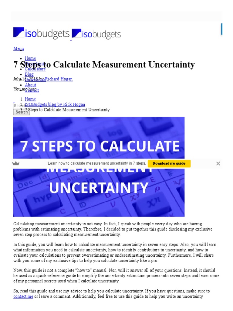 7 Steps To Calculate Measurement Uncertainty - Isobudgets PDF | PDF | Calibration | Metrology