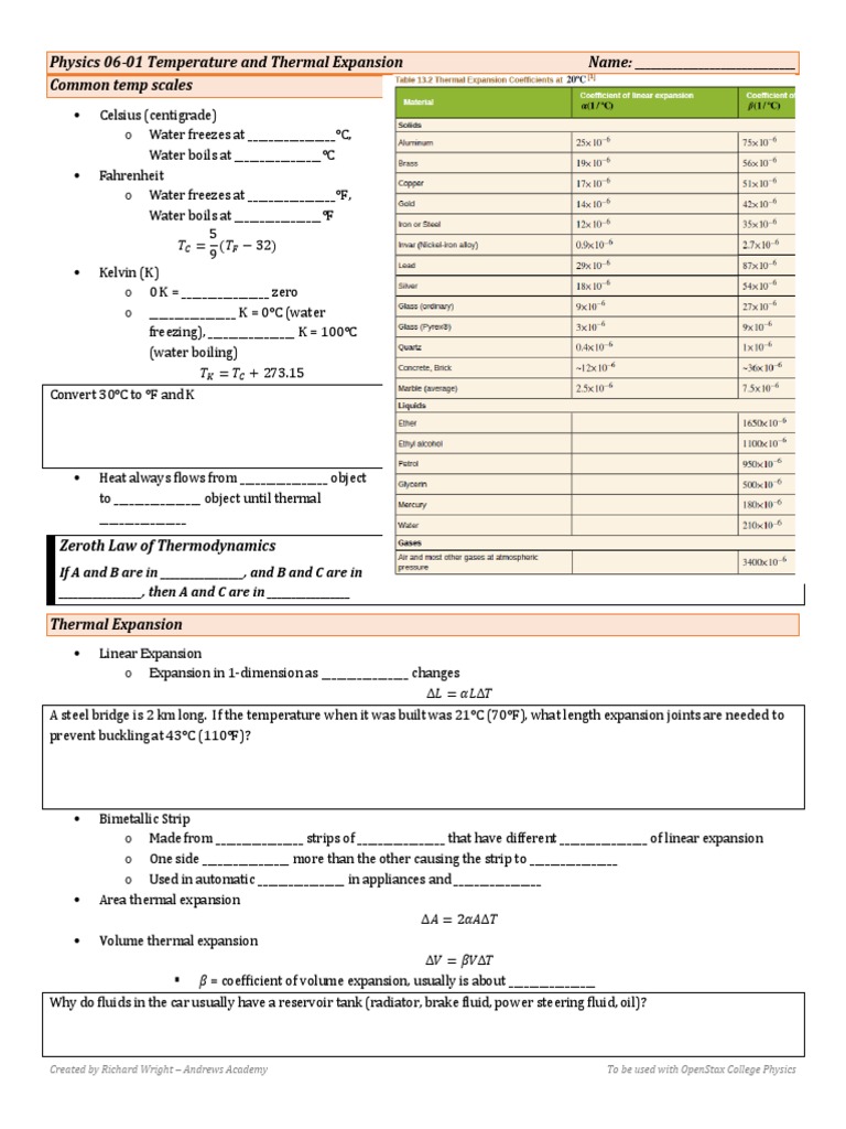 Physics 06-01 Temperature and Thermal Expansion | PDF | Thermal Expansion | Temperature