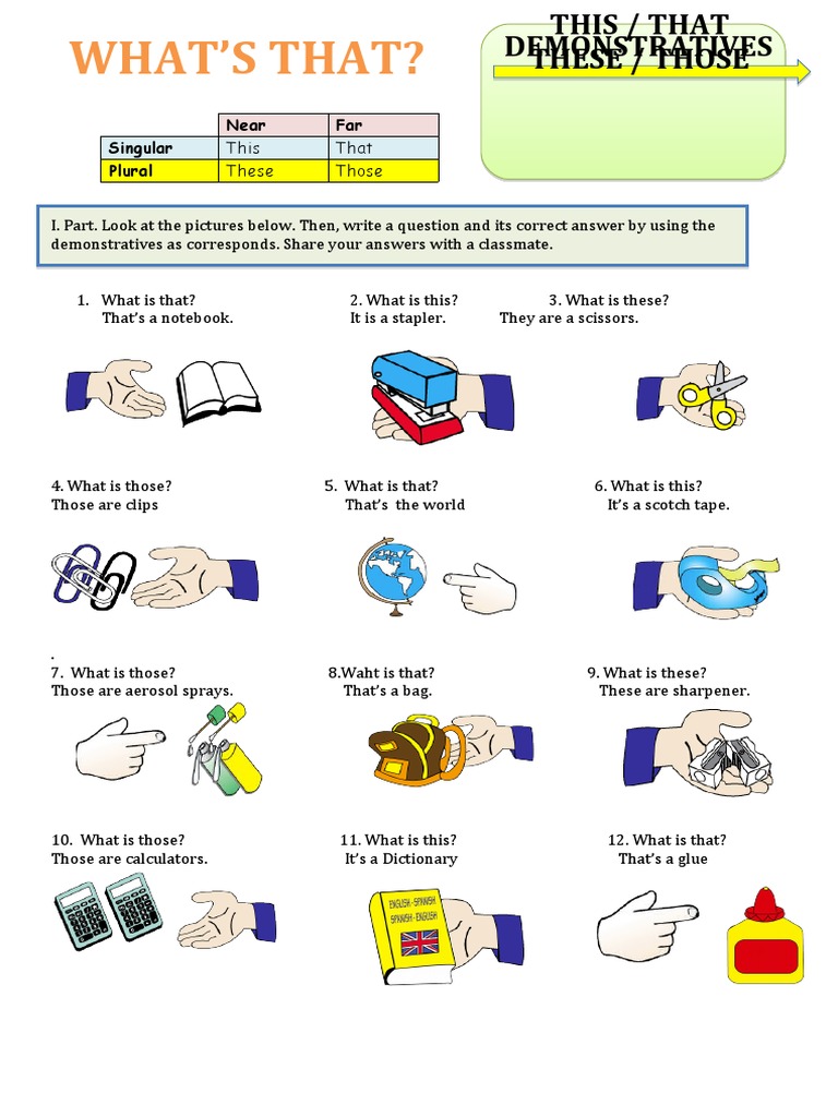 Demonstratives Worksheet | PDF