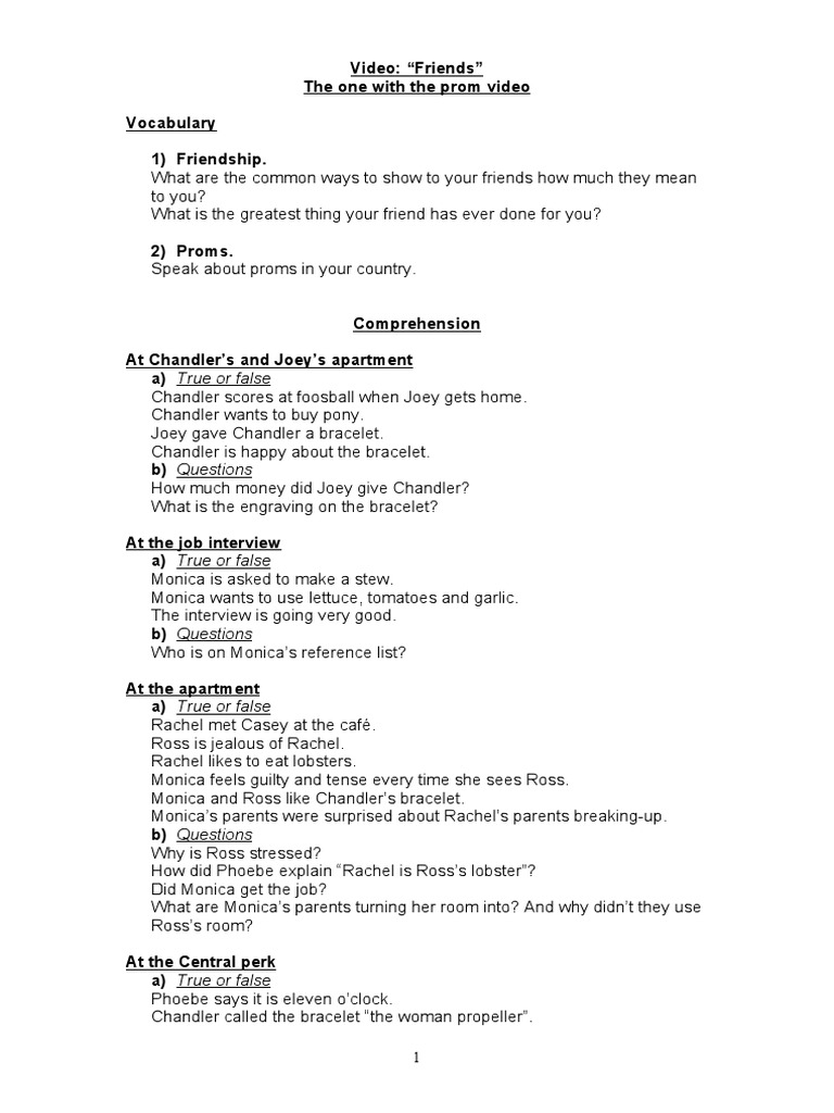Video Handout Friends | PDF | Friends