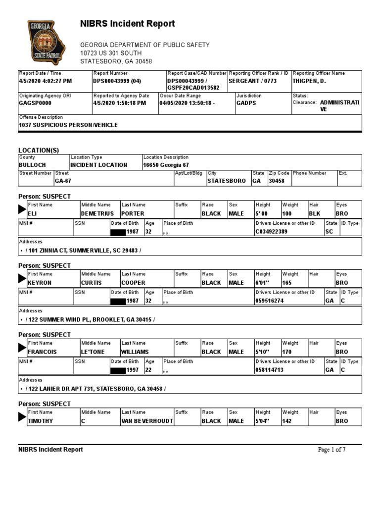 GSP Incident Report For Statesboro Church | PDF | Government