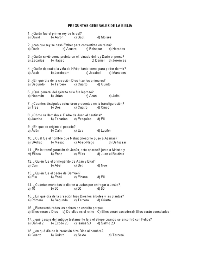 Preguntas Generales de La Biblia | PDF | David | Elijah