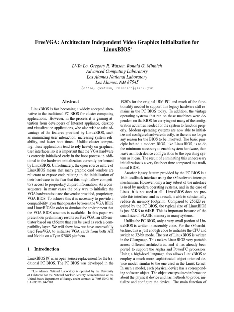 Freevga: Architecture Independent Video Graphics Initialization For ...
