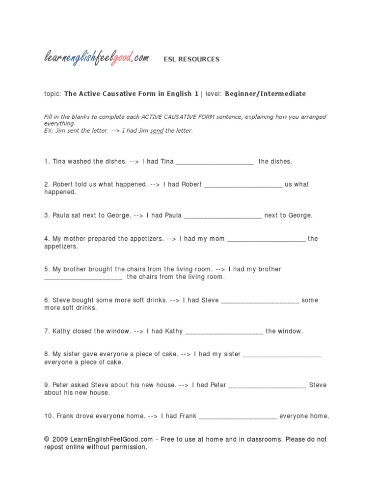 Active Causative Form Exercises | PDF | Language Arts & Discipline
