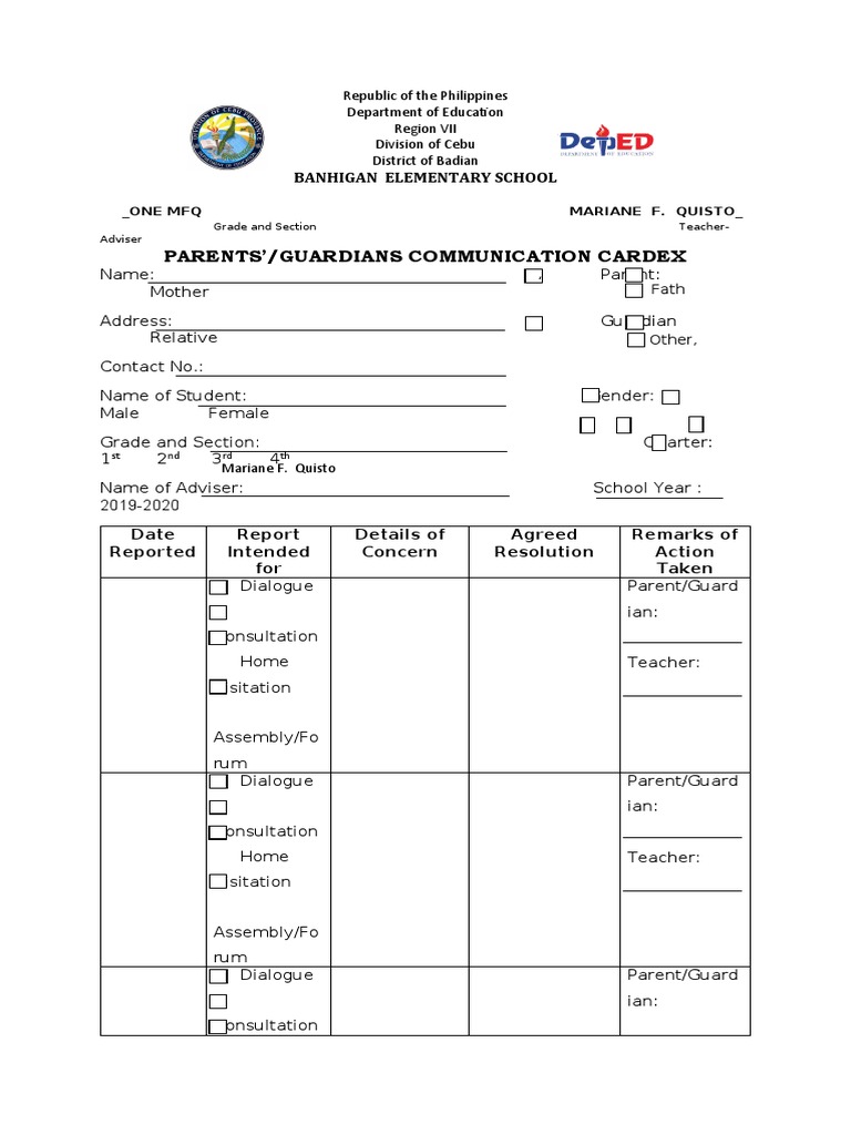 Parent-Teacher Communication Log | PDF | Behavior Modification | Learning