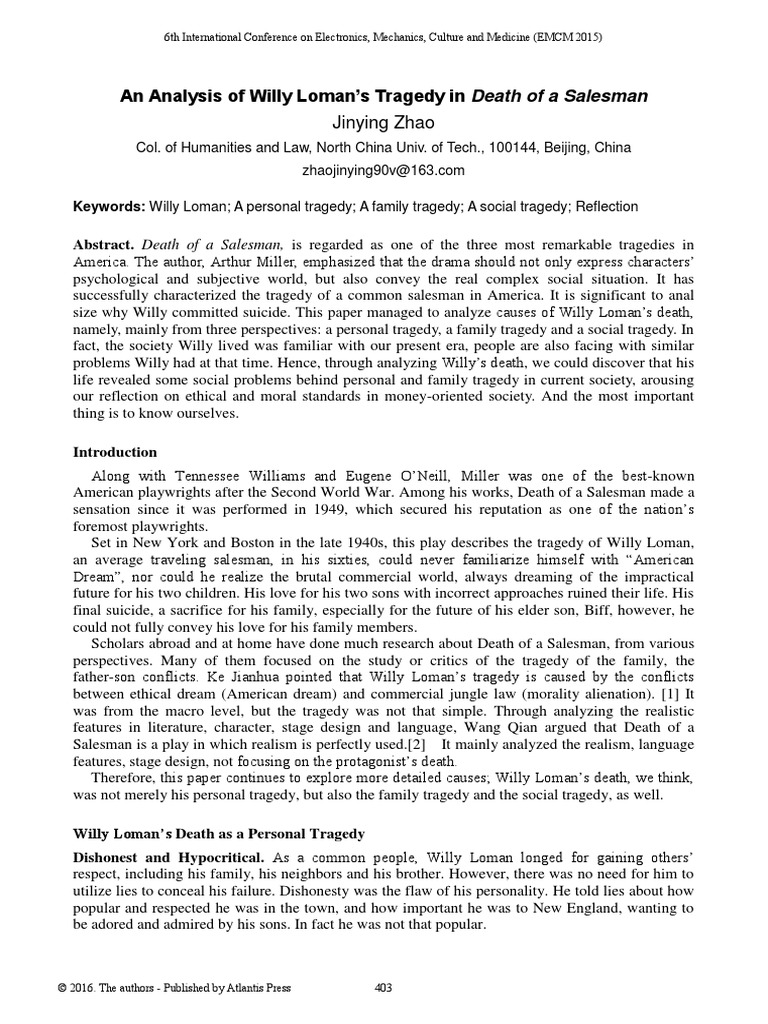 An Analysis of Willy Loman's Tragedy in Death of A Salesman: Jinying ...