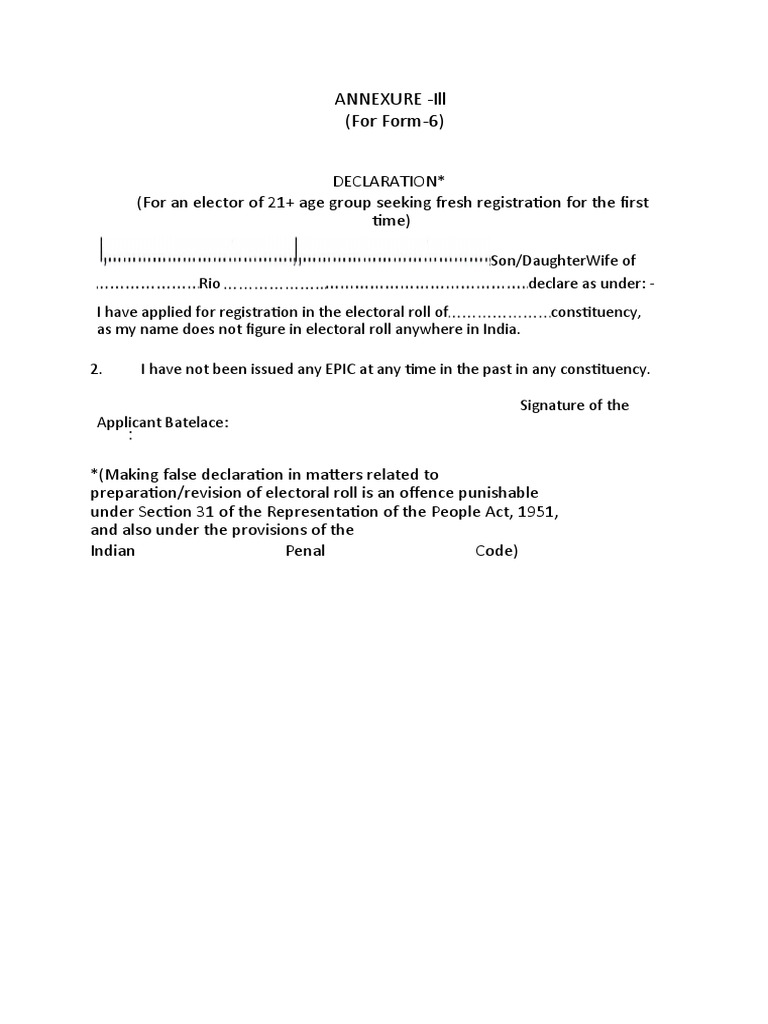 Age Declaration for Voter Registration | PDF