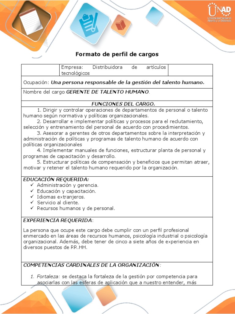 Formato - Perfil de Cargos | PDF | Gestión de recursos humanos | Ciencias del comportamiento