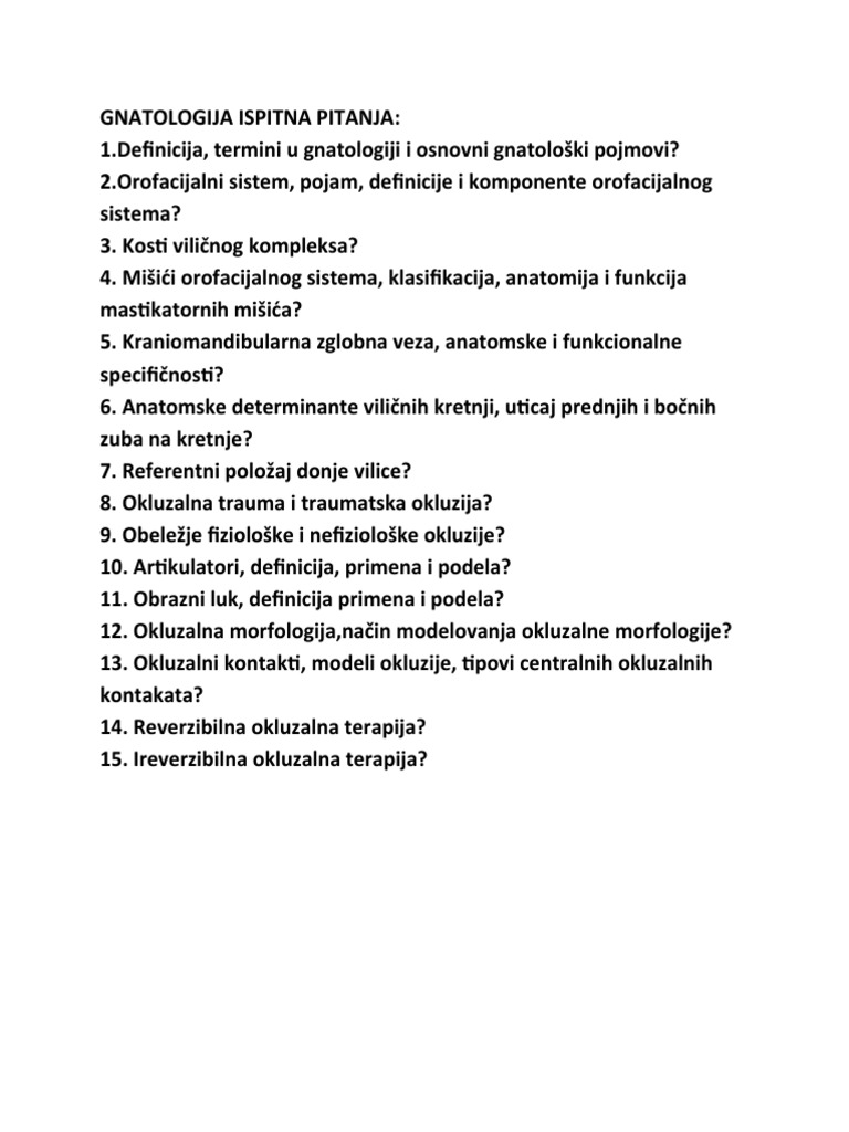 Gnatologija Ispitna Pitanja I Odgovori | PDF