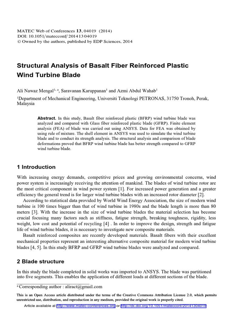 Basalt Fiber Reinforced Plastic Blades | PDF | Wind Turbine | Young's ...