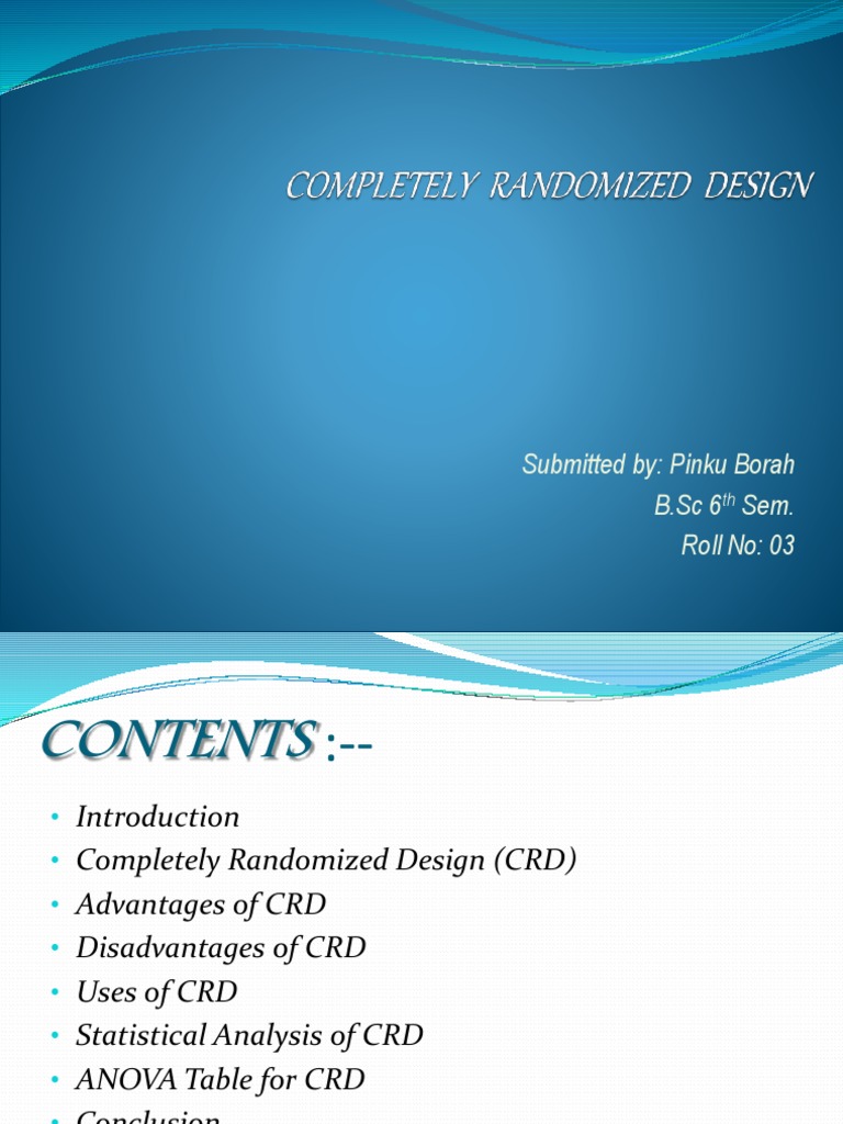 Overview of Completely Randomized Design | PDF | Experiment | Analysis ...