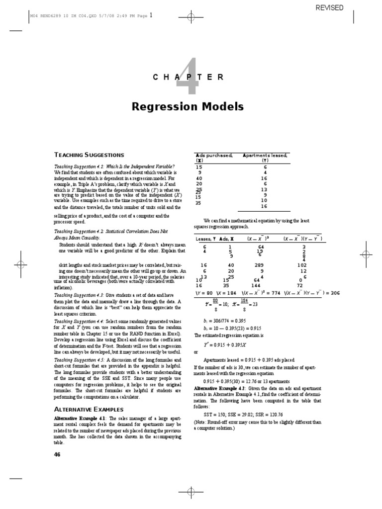 Regression Models Eaching Uggestions Pdf Errors And Residuals Coefficient Of Determination