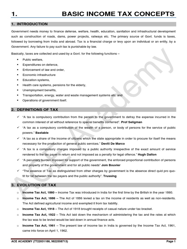 Chapter 1 - Basic Concepts of Income Tax - AY - 20-21 PDF | PDF ...