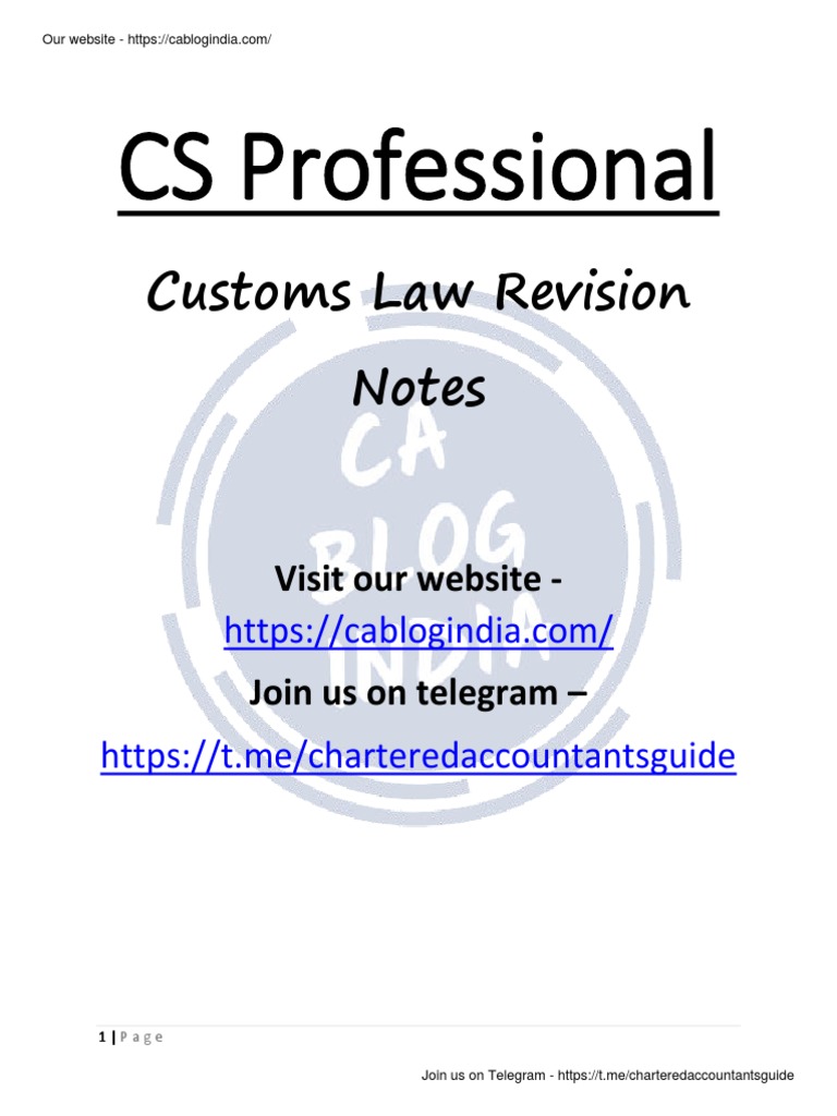 Customs Law Revision Notes 2023-24 | PDF | Tariff | Customs
