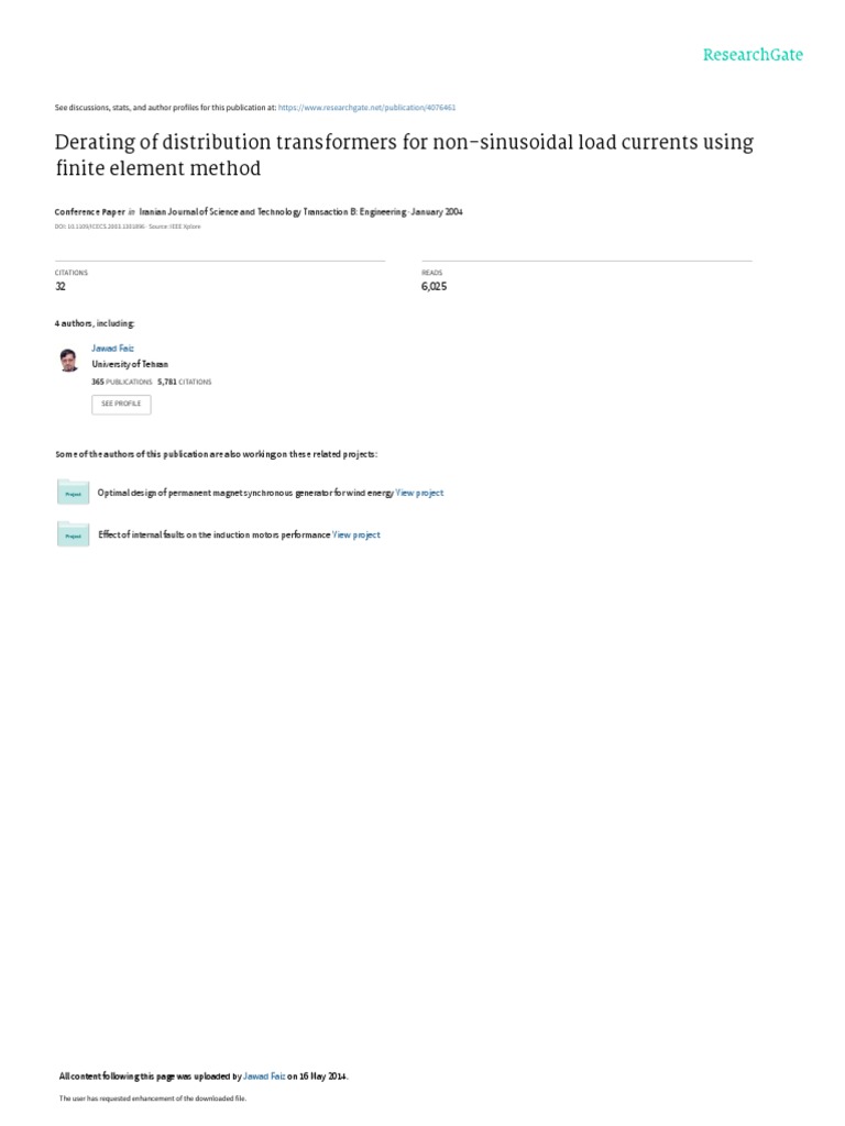 Derating of Distribution Transformers For Non-Sinusoidal Load Currents Using Finite Element ...