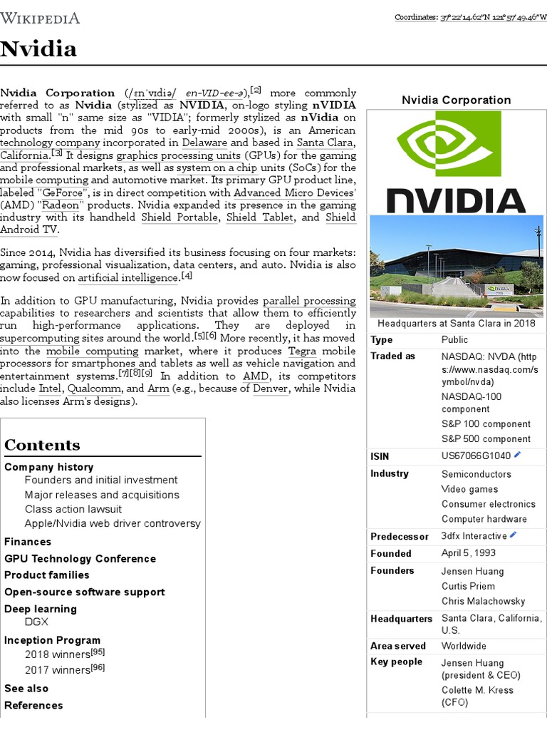 Nvidia: Nvidia Corporation (/ɛn Vɪdiə/ en | PDF | Graphics Processing ...