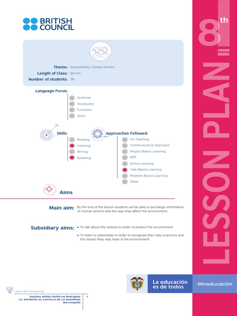 Aims Main Aim:: Theme: Length of Class: Number of Students: Language ...