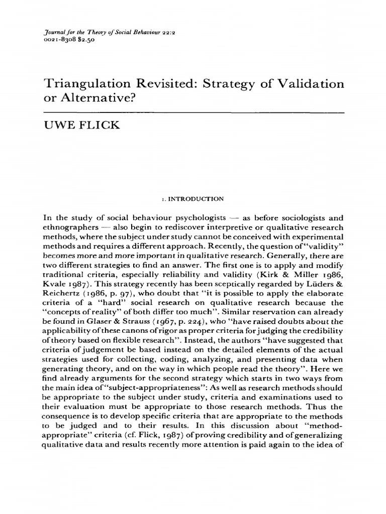 Flick1992 Triangulation | PDF | Qualitative Research | Sociology
