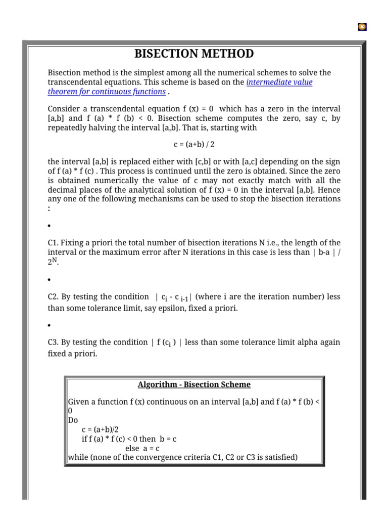 Bisection Method Theory Pdf Numerical Analysis Mathematics Of Computing 4144