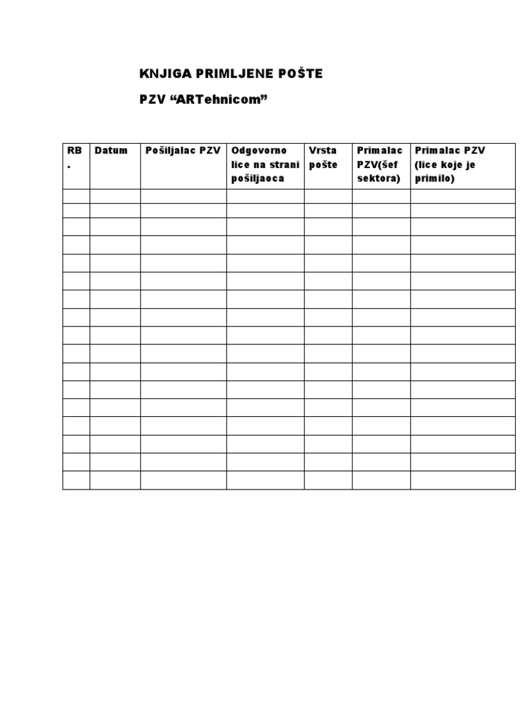 KNJIGA PRIMLJENE POŠTE ARTehnicom | PDF