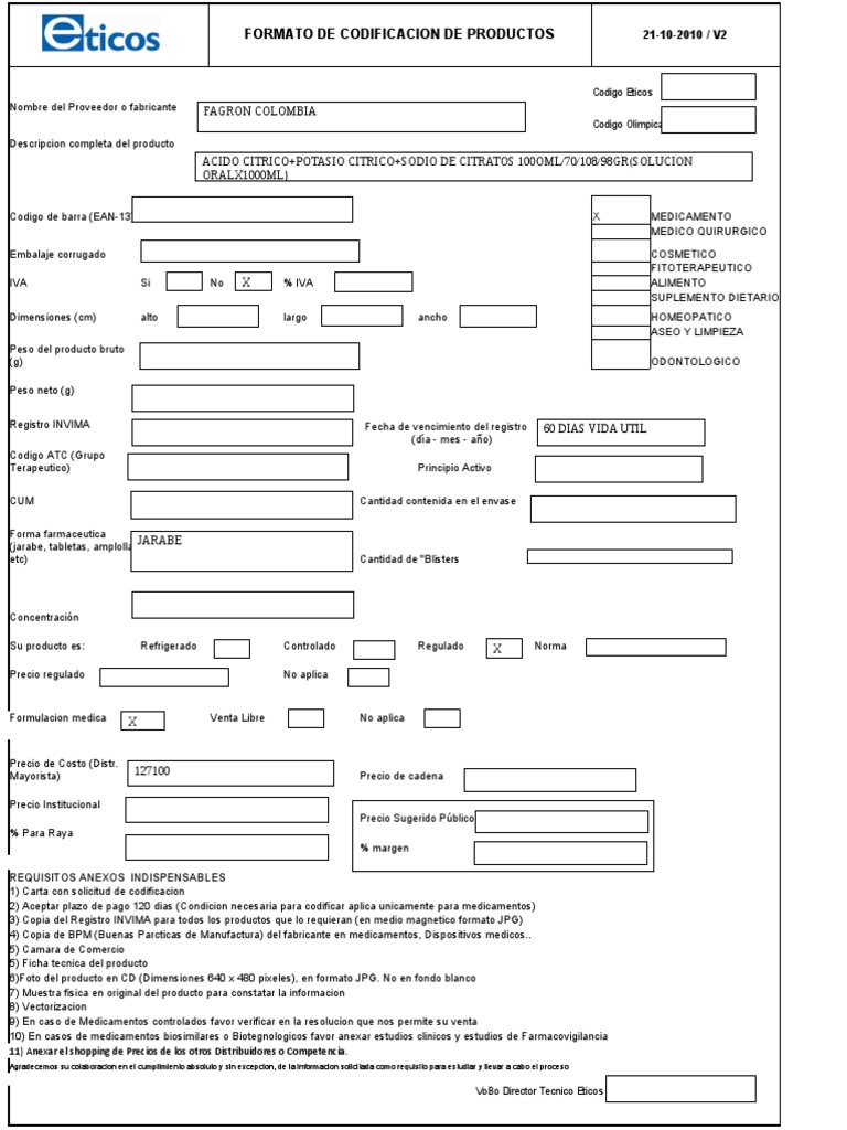 Formato de Codificacion de Producto Eticos | PDF | Medicamentos con ...