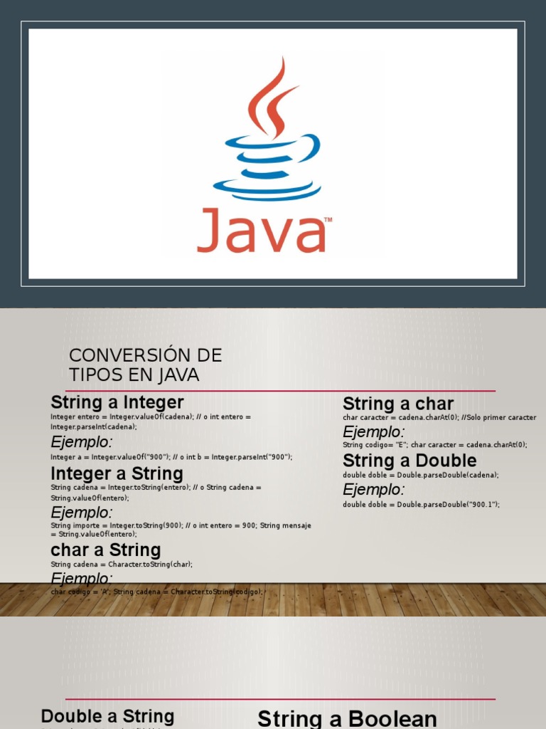 Conversión de Tipos y Estructuras en Java | PDF | Cadena (informática) | Java (lenguaje de ...