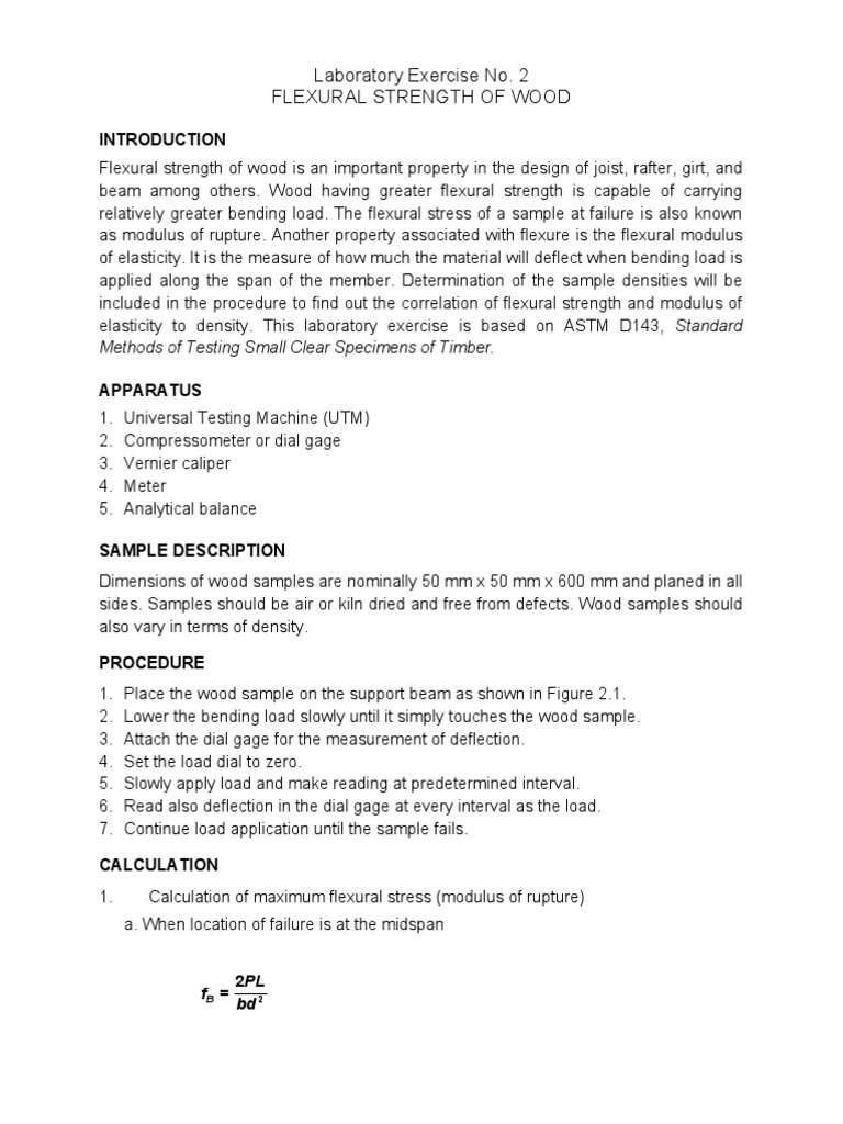 Flexural Strength Testing of Wood | PDF | Young's Modulus | Bending