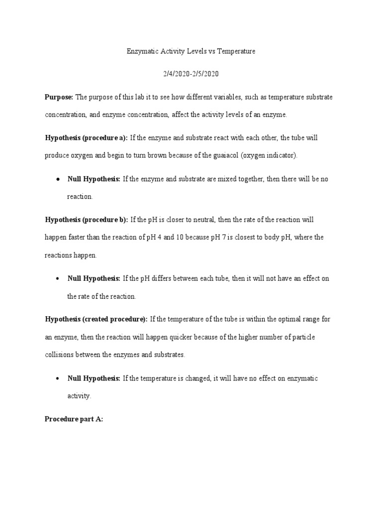 Enzymatic Activity Levels Vs Temperature Lab Report | PDF | Substrate ...