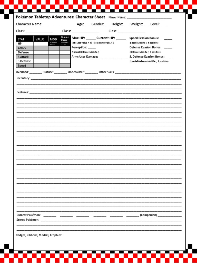Pokémon Tabletop Adventures: Character Sheet | PDF | Role Playing Games ...