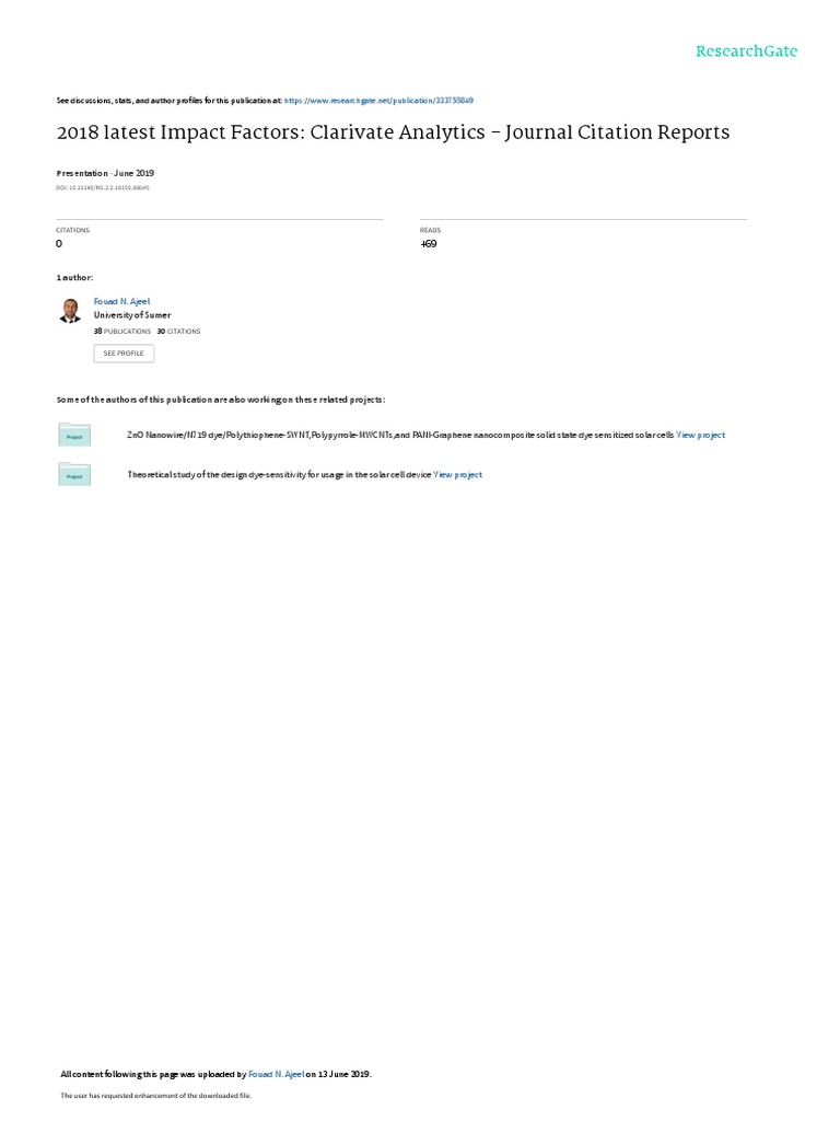 2018 Journal Impact Factor | Download Free PDF | Neuroscience | Biology