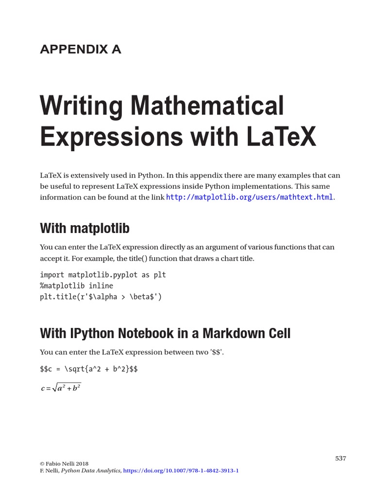 Writing Mathematical Expressions With Latex: Appendix A | PDF | Python ...