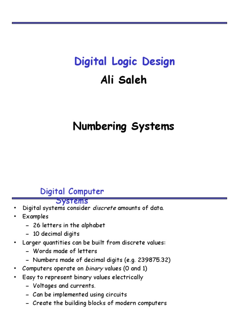 Digital Logic Design: Ali Saleh | PDF | Discrete Mathematics | Theory Of Computation