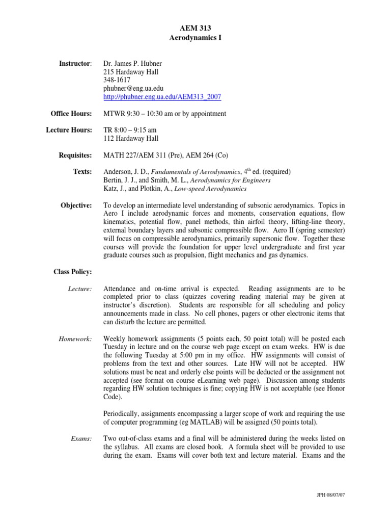 Instructor:: AEM 313 Aerodynamics I | PDF | Aerodynamics | Airfoil