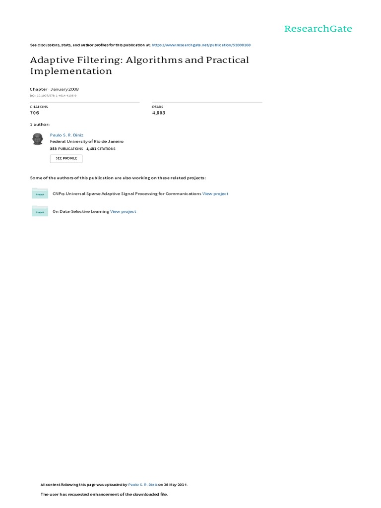 Adaptive Filtering Algorithms And Practical Implementation January 2008 Pdf Algorithms And 