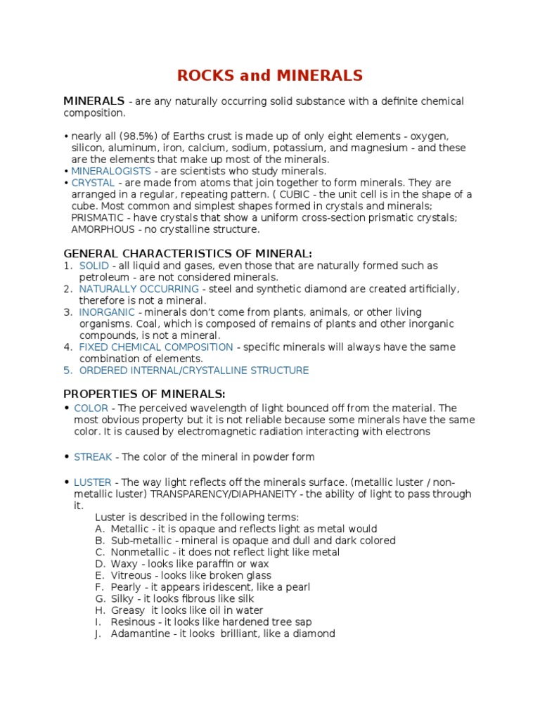 REPORTING NOTES Word | PDF | Rock (Geology) | Minerals