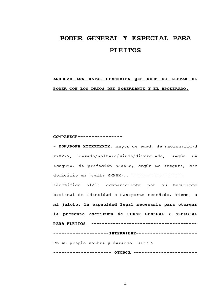 Modelo Poder General y Especial para Pleitos-1 - 2355 | PDF | Queja ...
