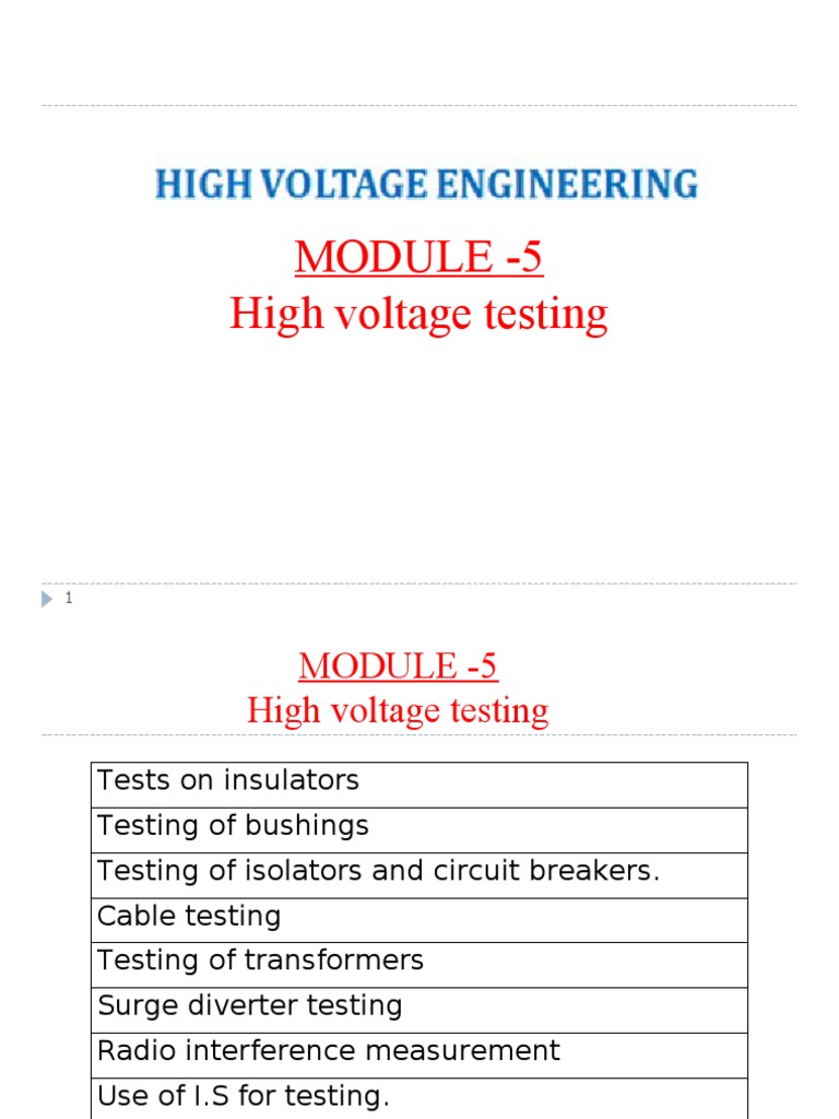 Module - 5 High Voltage Testing | PDF | Transformer | Insulator ...