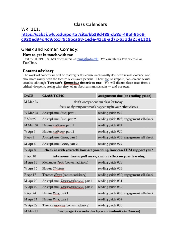 Class Calendars and Assignments for Directing I | PDF | Audition ...