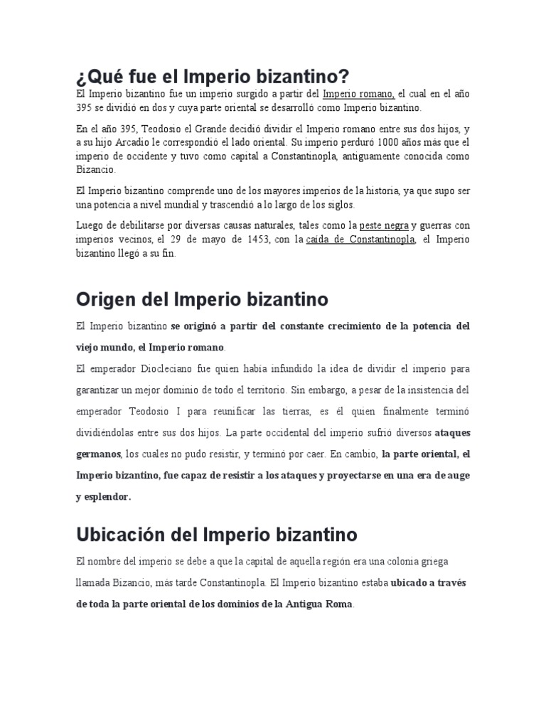 El Imperio Bizantino: Origen y Caída | PDF | imperio Bizantino ...