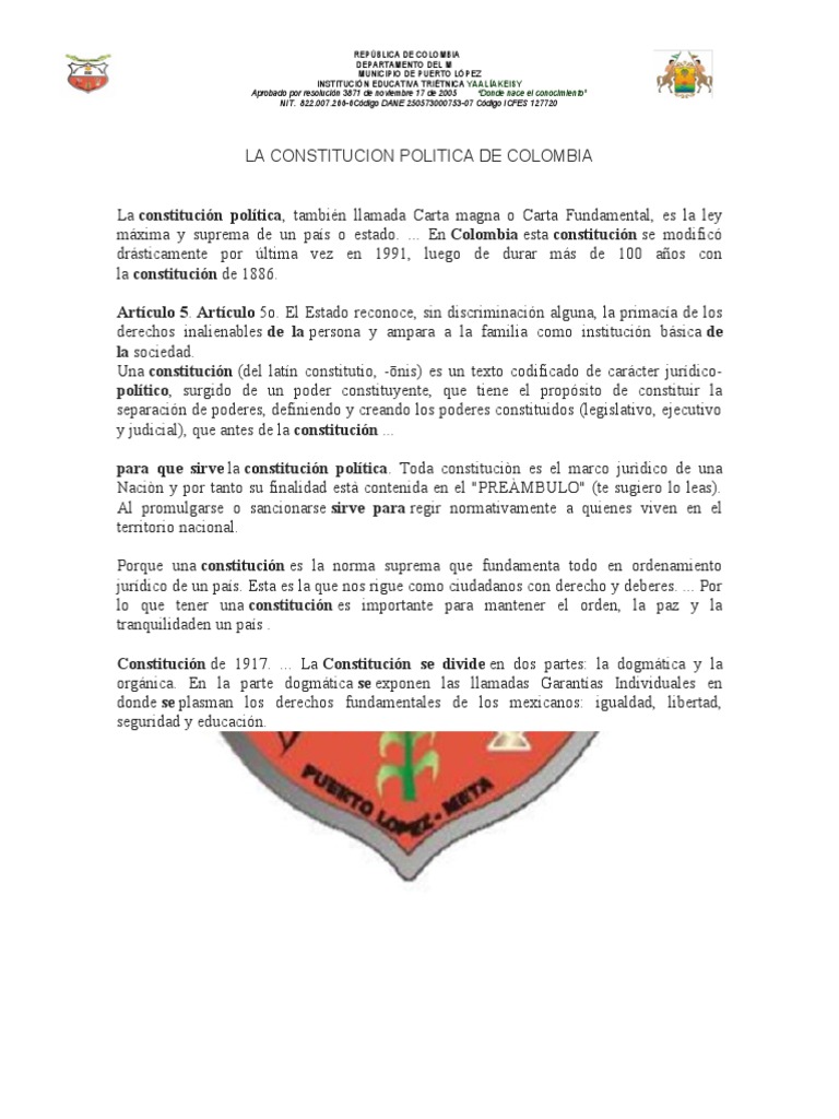 Actividad 12 La Constitucion Politica De Colombia Pdf Derecho