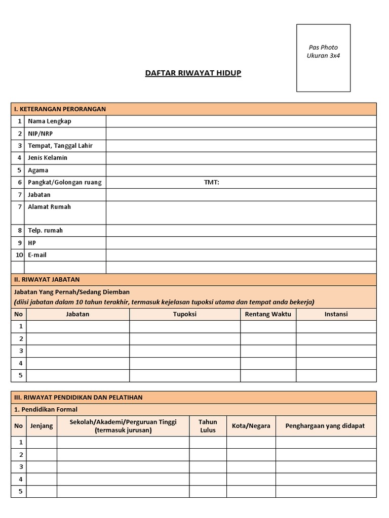 Formulir Daftar Riwayat Hidup | PDF