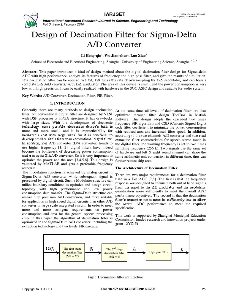Design of Decimation Filter | PDF | Analog To Digital Converter ...