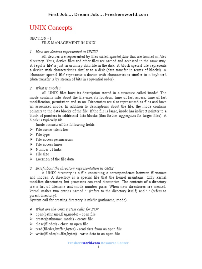 UNIX Concepts: 1. How Are Devices Represented in UNIX? | PDF | Computer File | Process (Computing)