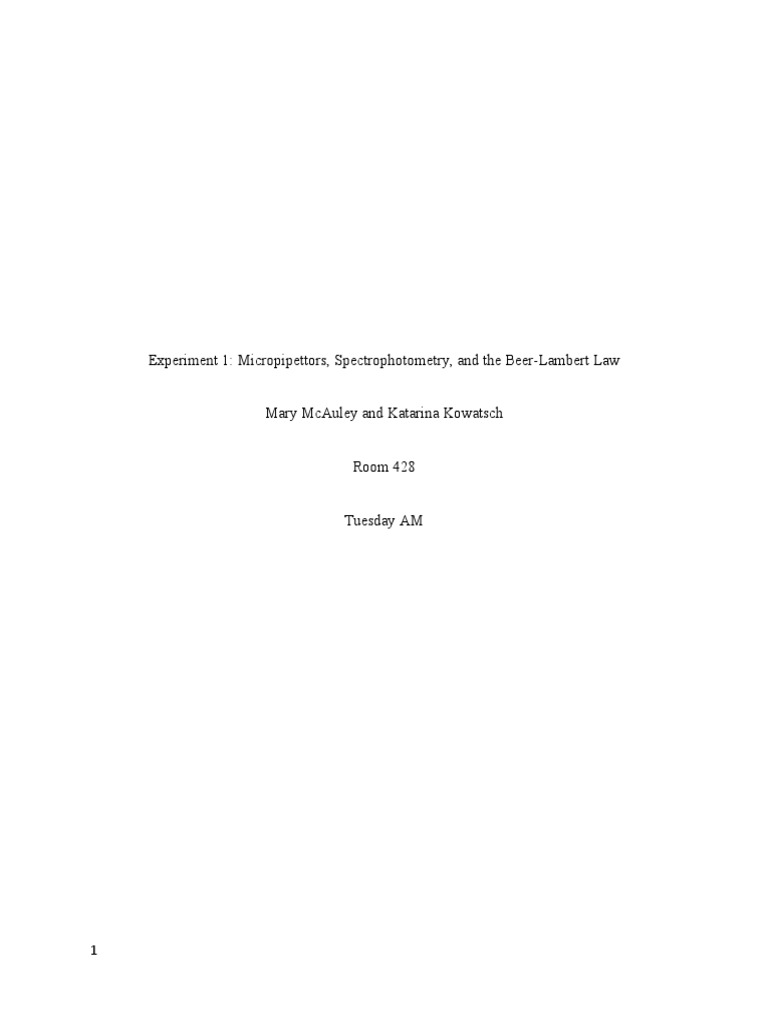 Biochem Lab Report Experiment 1 | PDF | Spectrophotometry | Absorbance