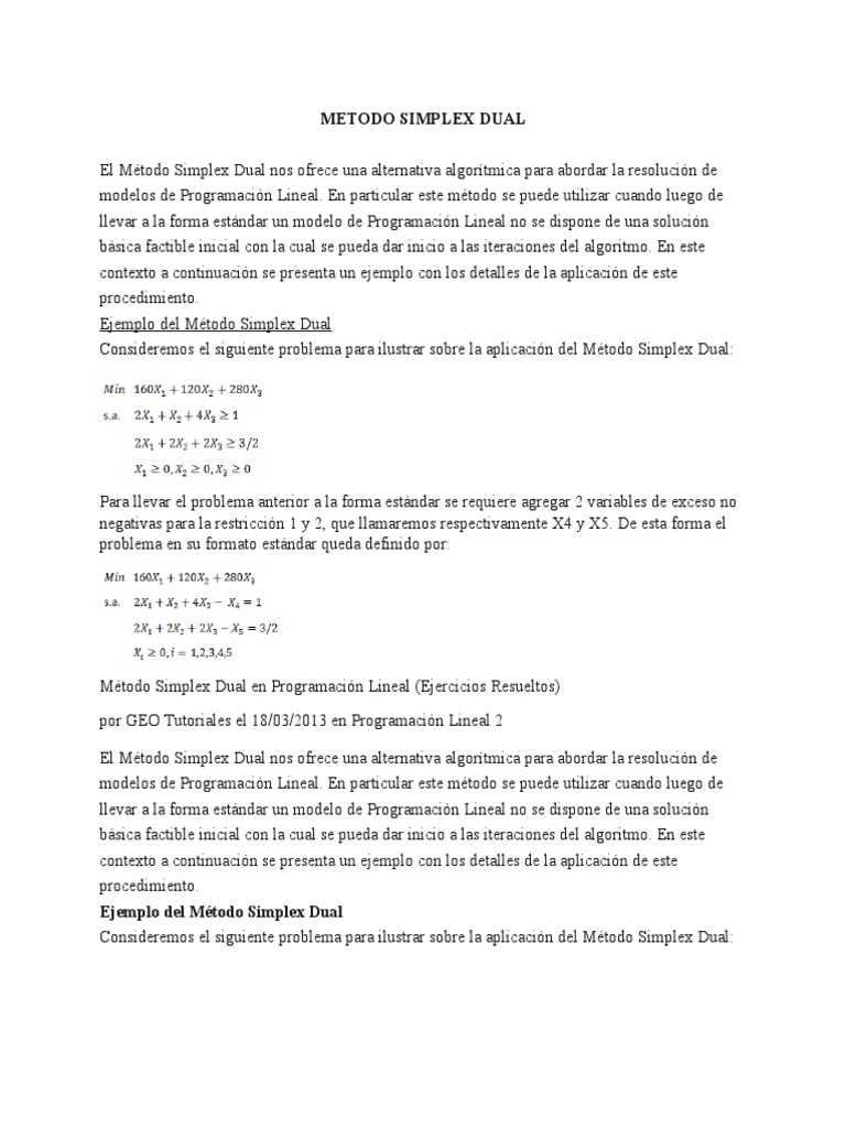 Metodo Simplex Dual | PDF | Programación lineal | Análisis