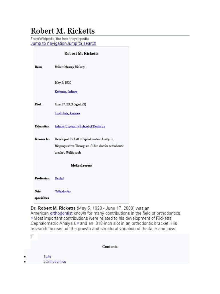 Biografía Robert Ricketts Ortodoncia | PDF | Orthodontics | Dentistry ...