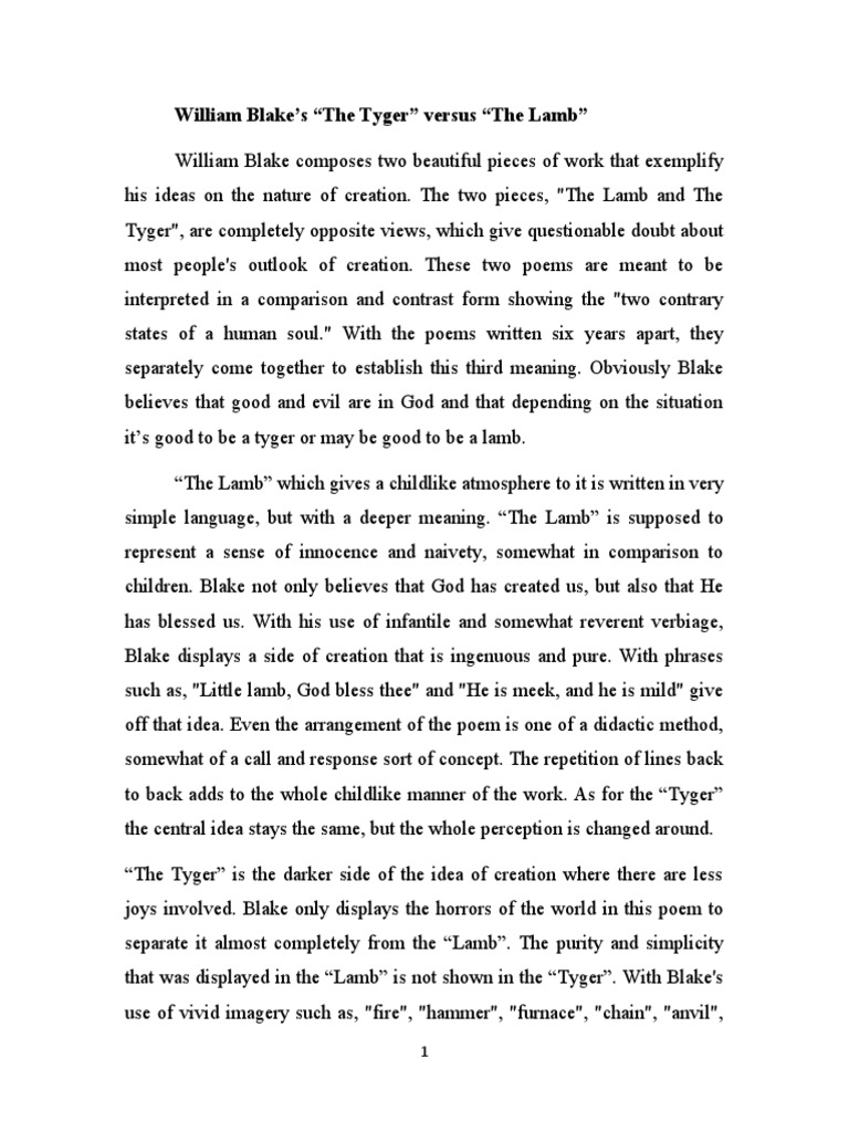 William Blake's "The Tyger" Versus "The Lamb" | PDF | Lamb Of God ...
