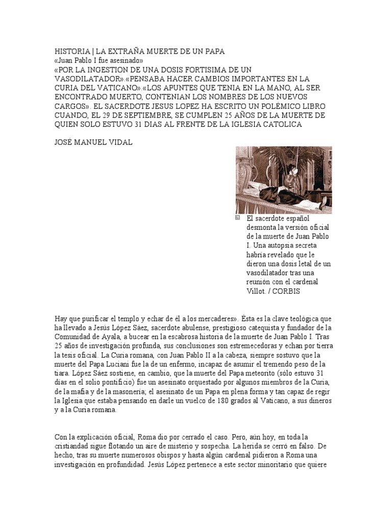 La Extraña Muerte de Juan Pablo I (Juan) | PDF | Papa | Papa juan pablo ii